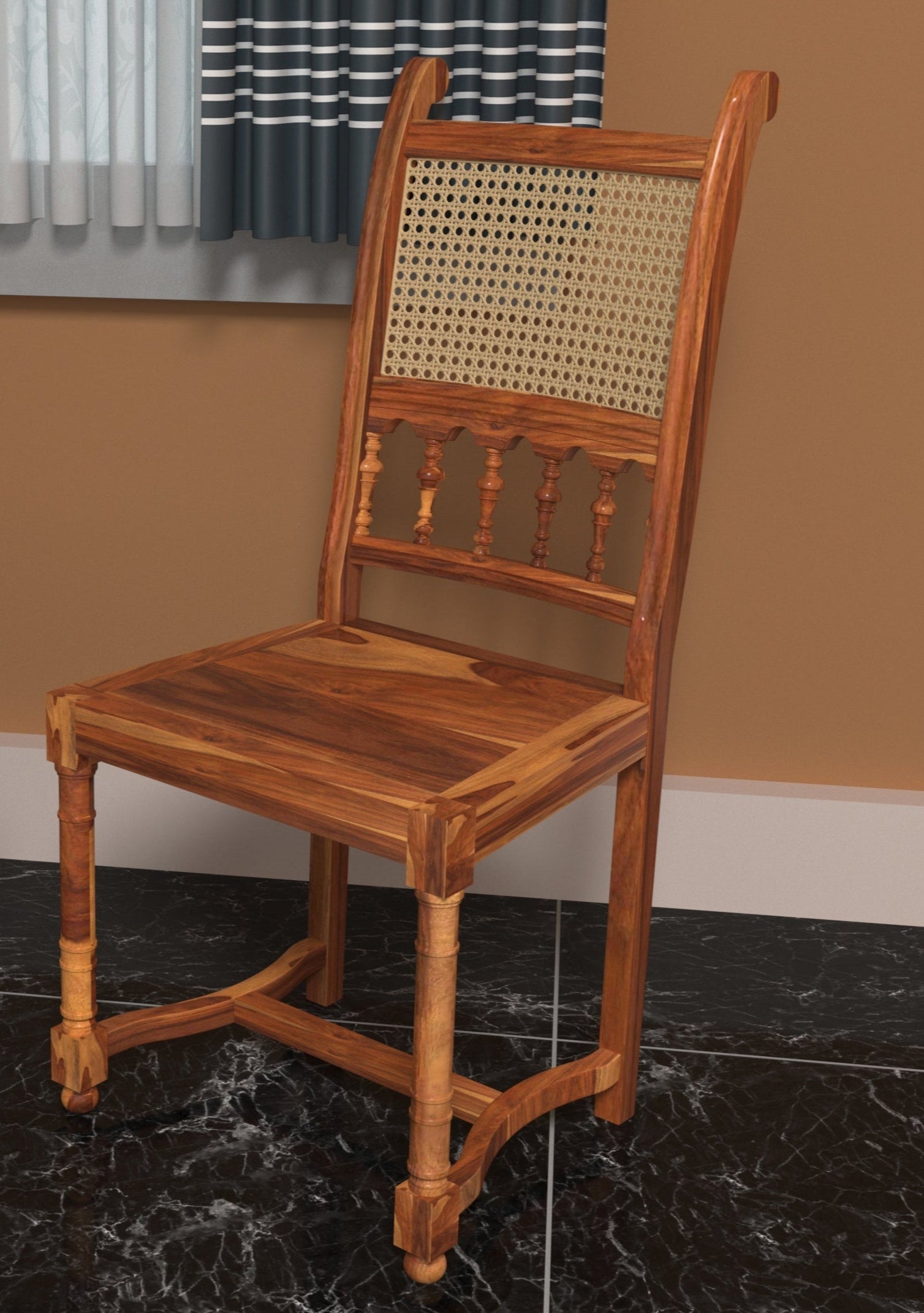 Classic Handmade Cane with Pillar Back Wooden Seating Chair