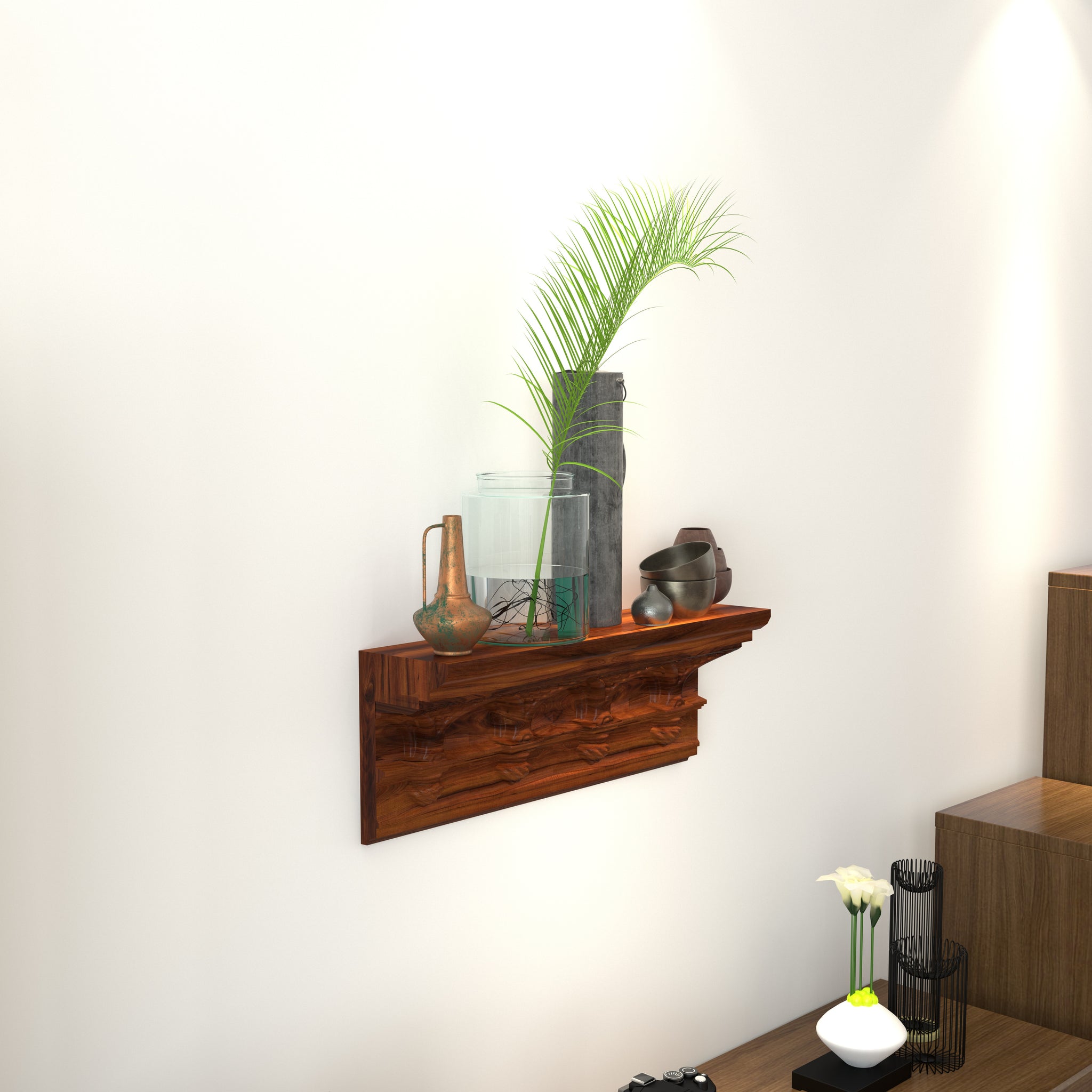 Handcrafted Sheesham Wood Wall Bracket with Traditional Arch Carving