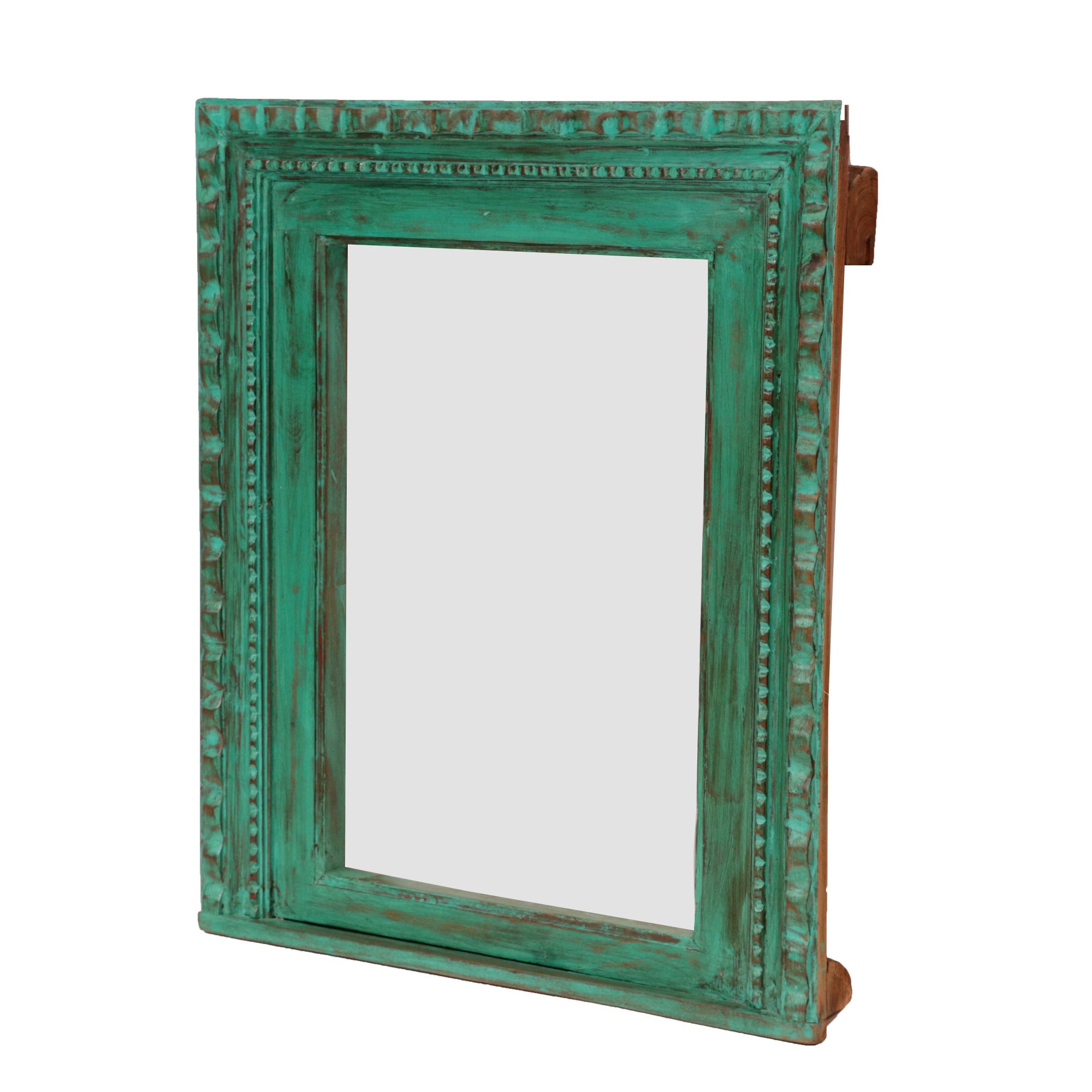Wooden Carved Green Distressed Mirror