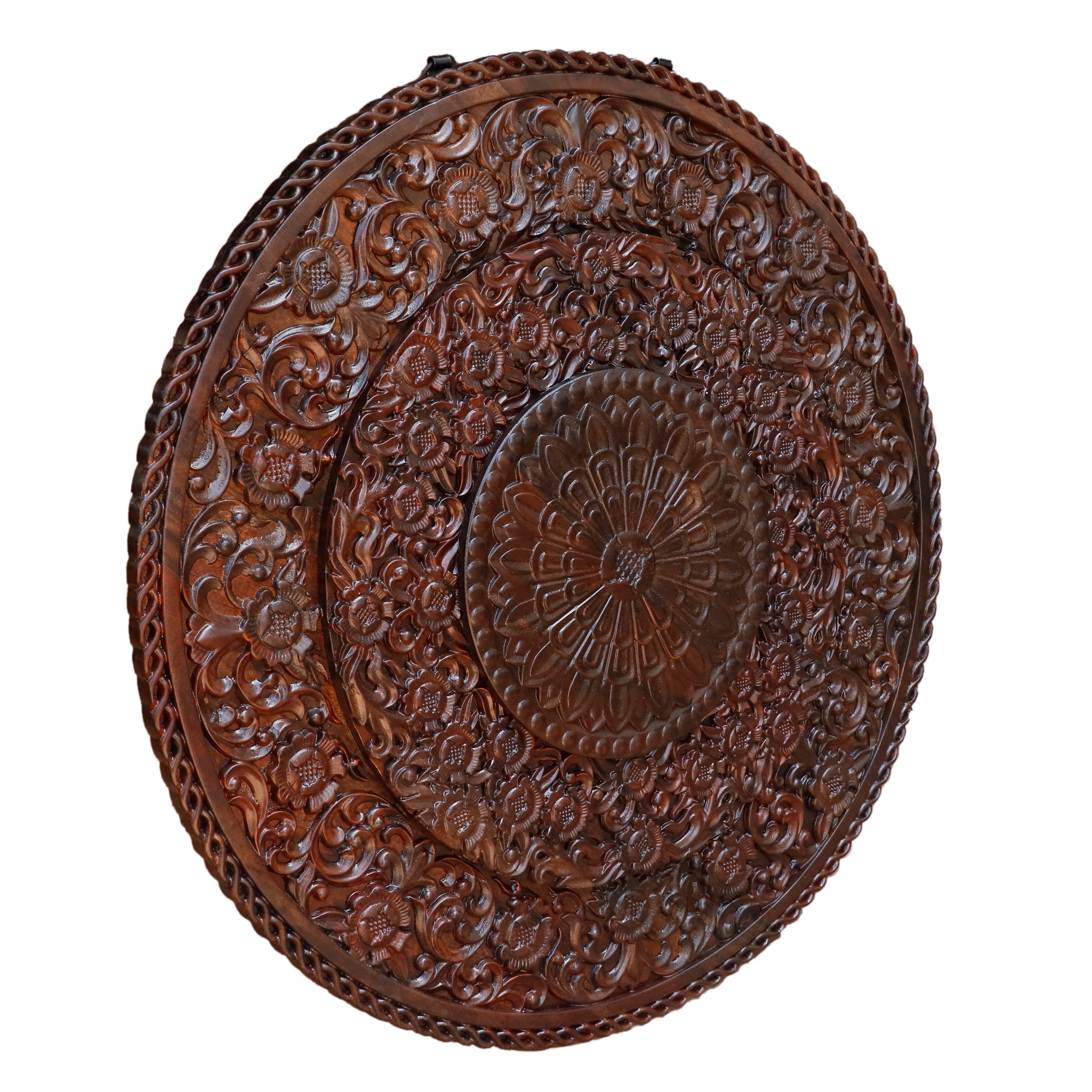 Beautiful Flower Round Carved Wooden Wall Decor