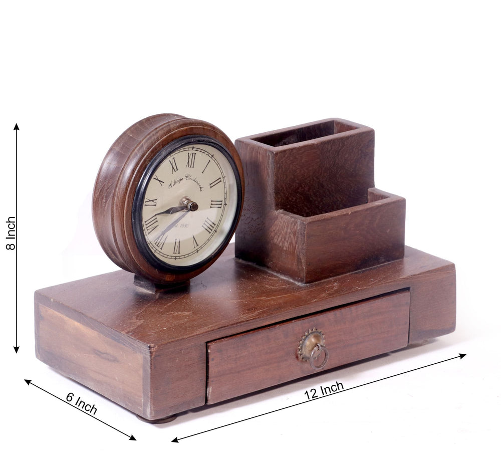 Teak wood Organiser with Clock