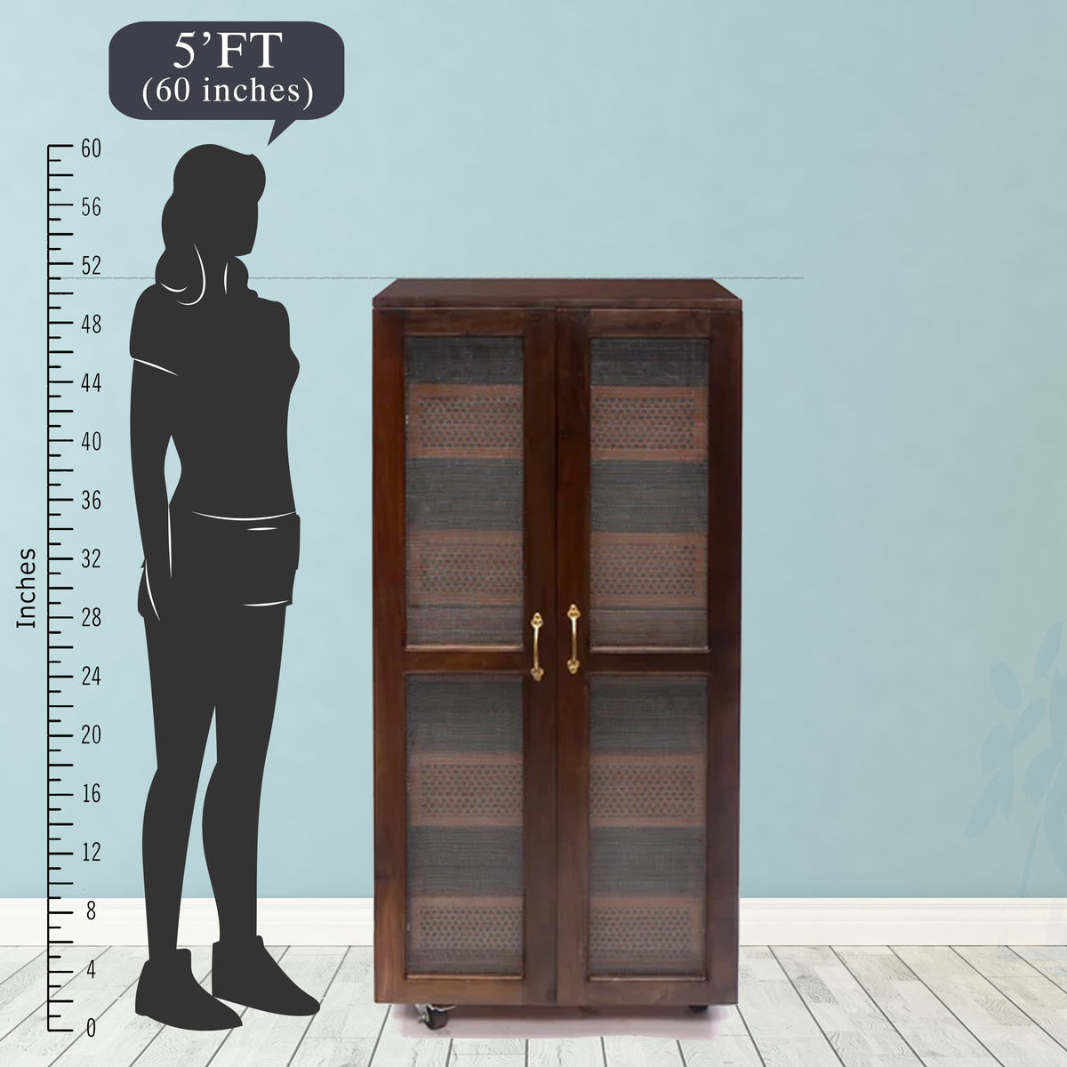 Wooden Frame Iron Jali Fruit & Vegetable Basket Cupboard