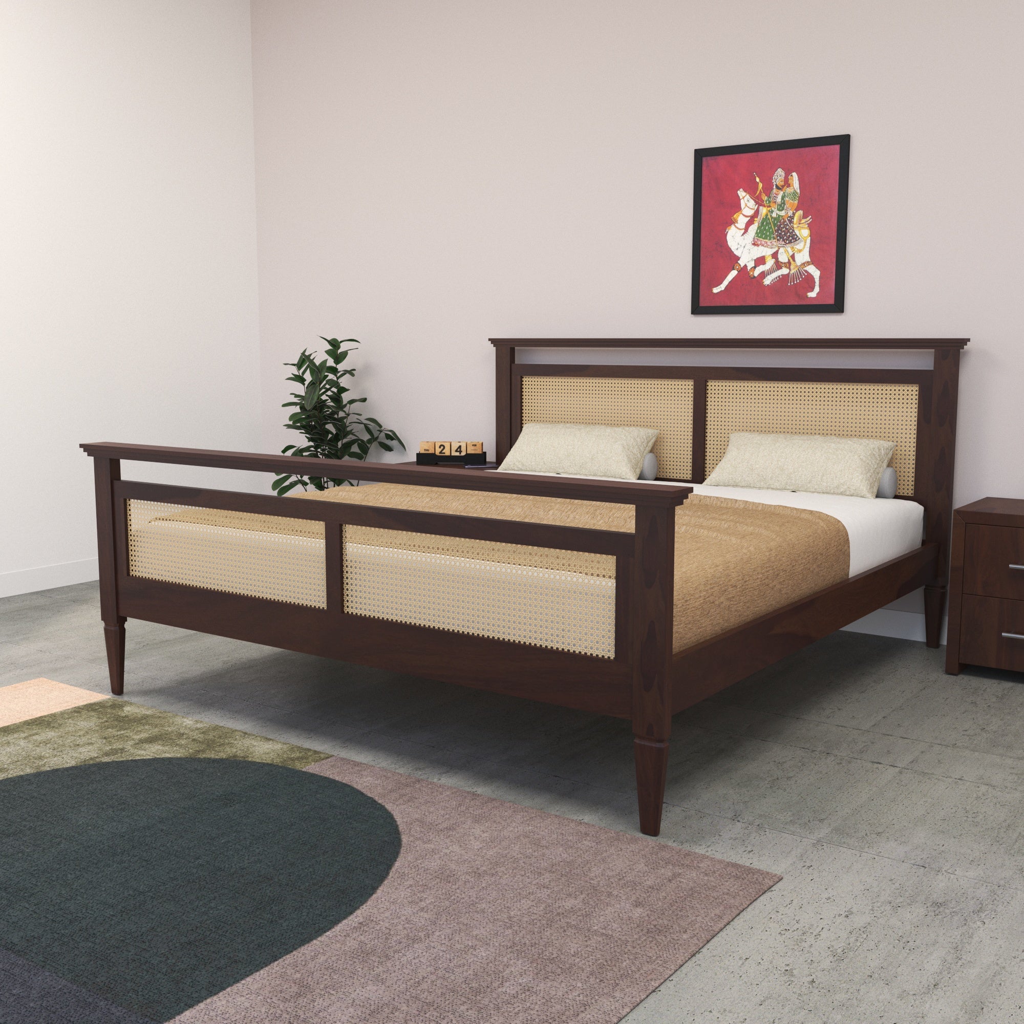 Dual Cane Panel Bed with Horizontal Top Rail