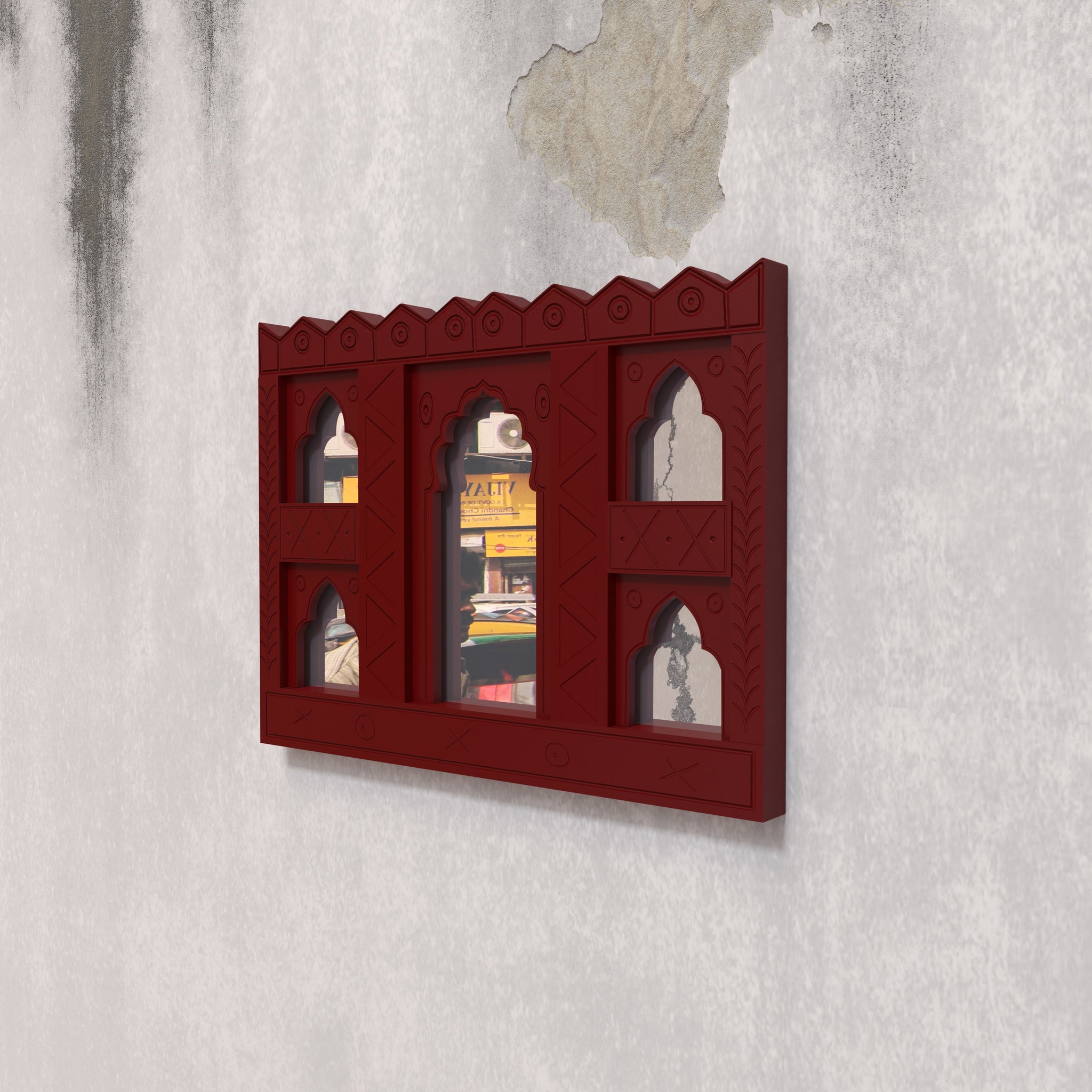 Rajasthani Vintage Style Window Frame Wall Décor – Red Finish