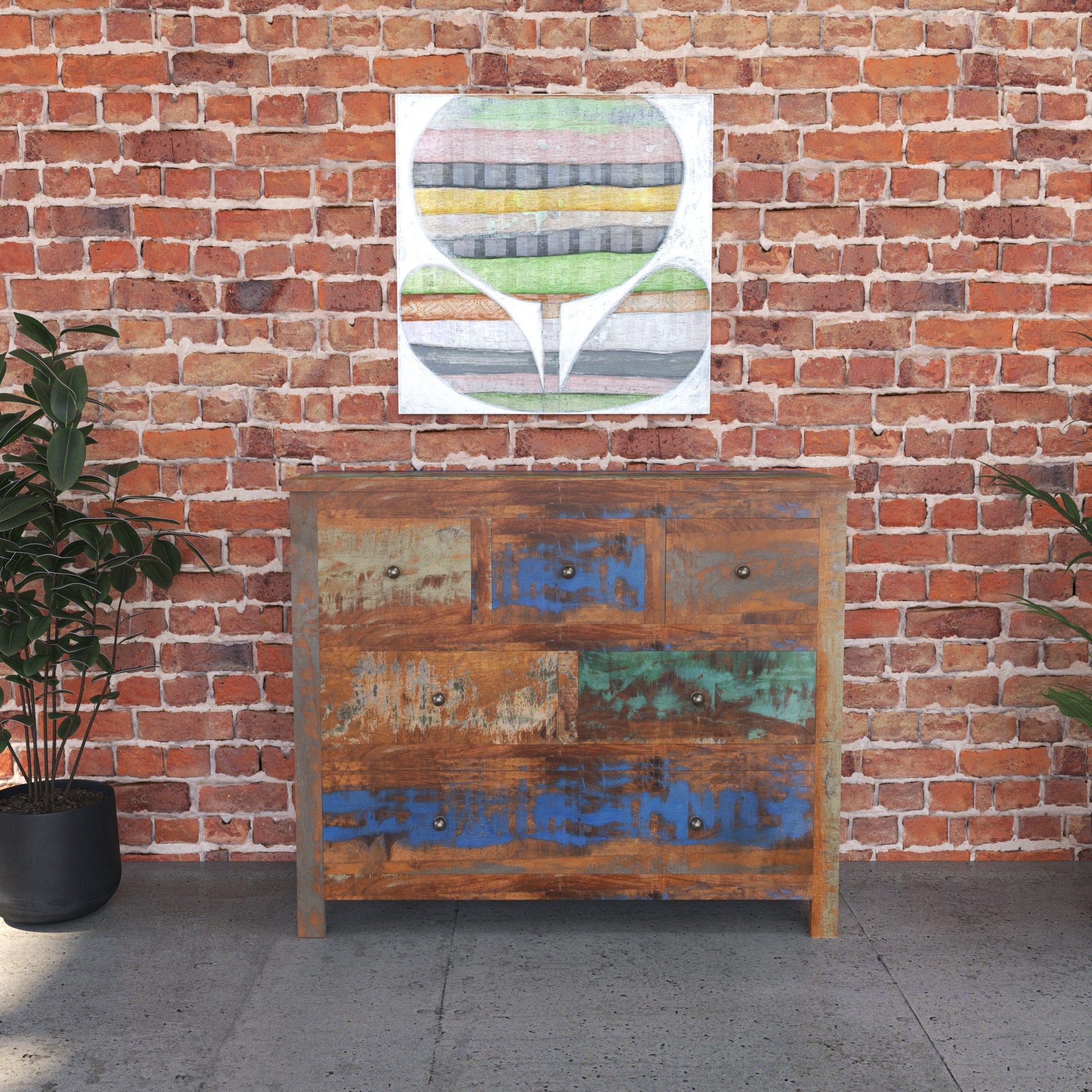 Colorful Reclaimed Wood Storage Chest - Rustic Drawer Cabinet