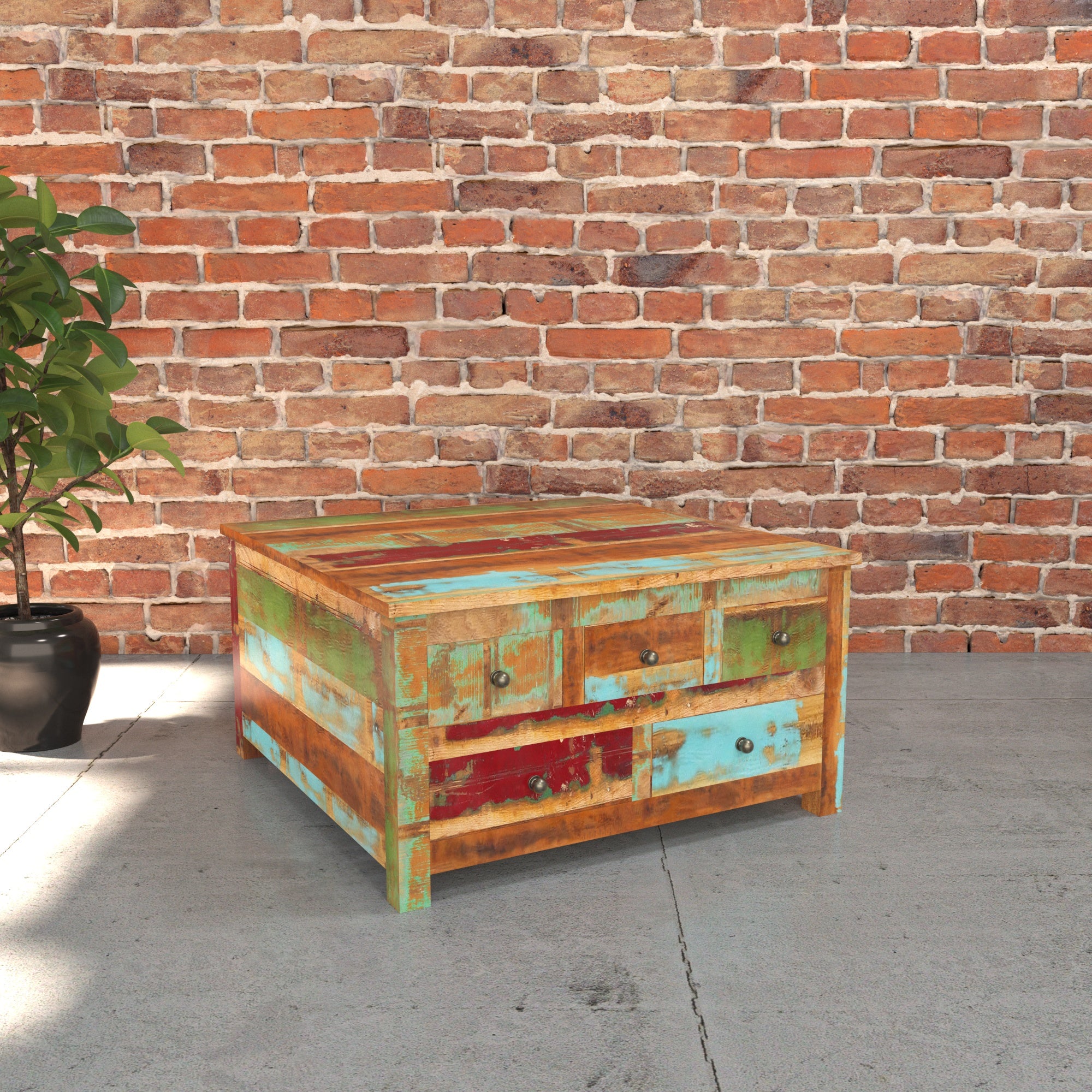 Colorful Reclaimed Wood Coffee Table - Storage Box Table