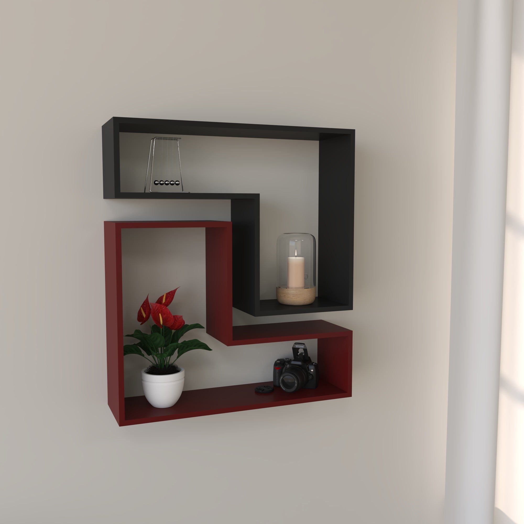 Interlocking Wall Shelf - Two-Tone Geometric Display Rack